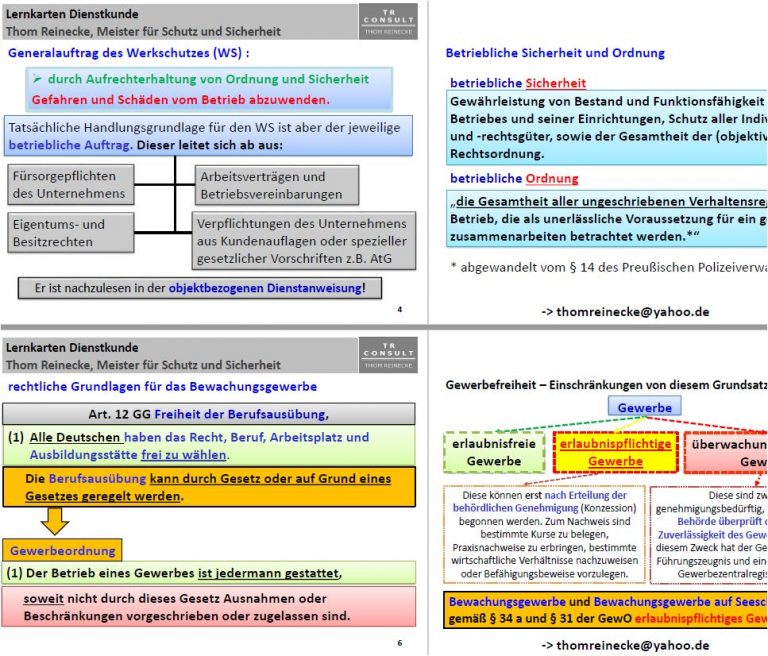 Lernkarten "Dienstkunde" – TR Consult _-_ Security Lernkarten