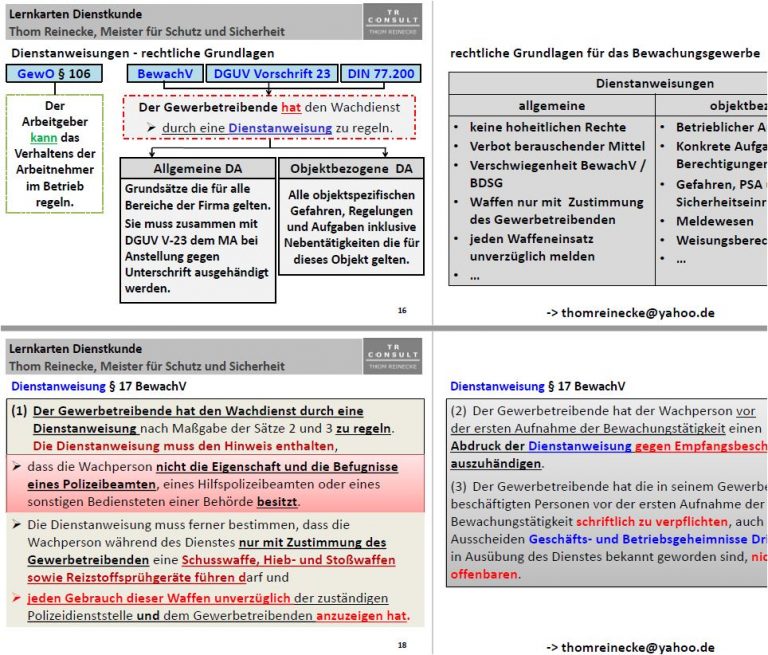 Lernkarten "Dienstkunde" – TR Consult _-_ Security Lernkarten